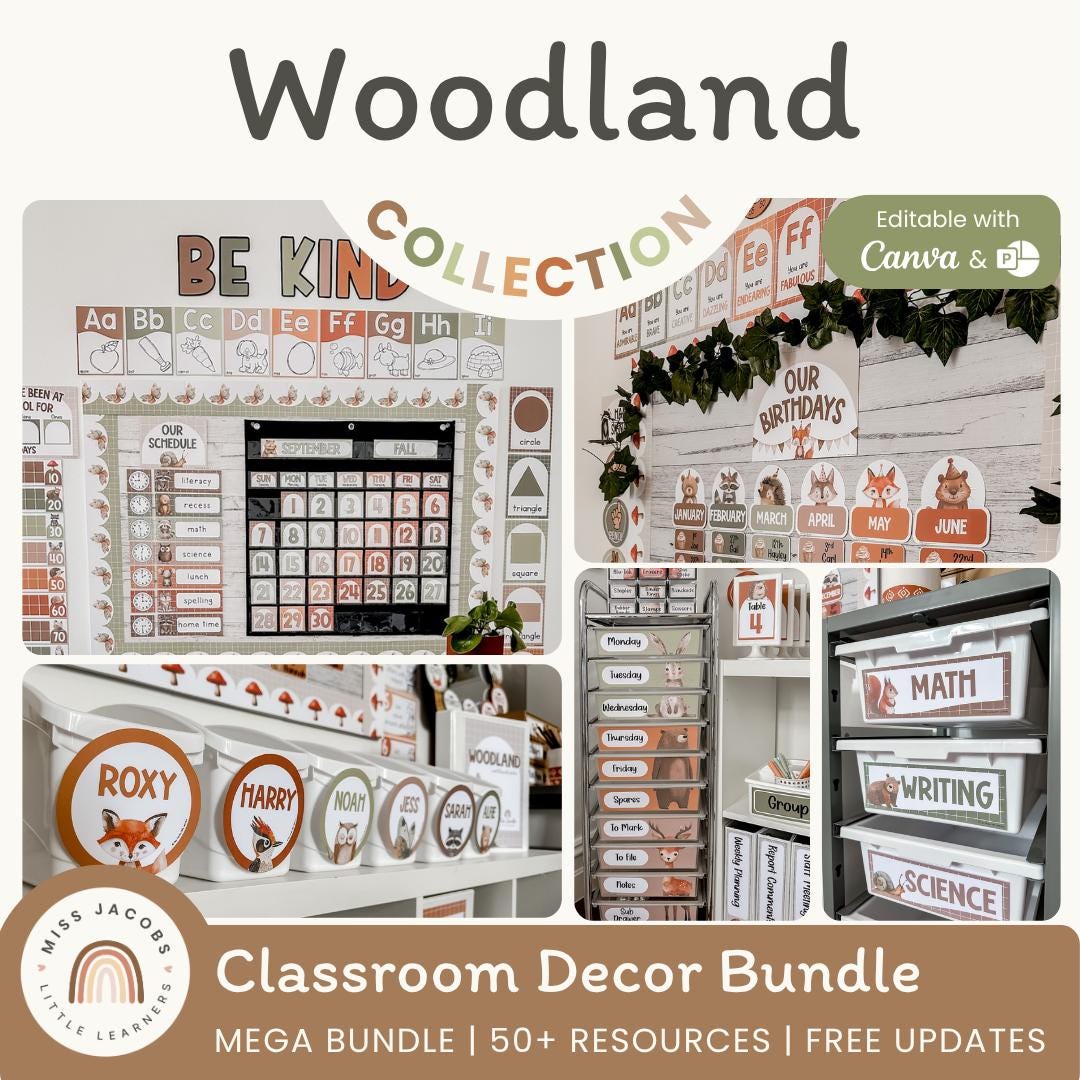 Woodland Classroom Decor Bundle, Cozy Nature Forest Friends Animals ...