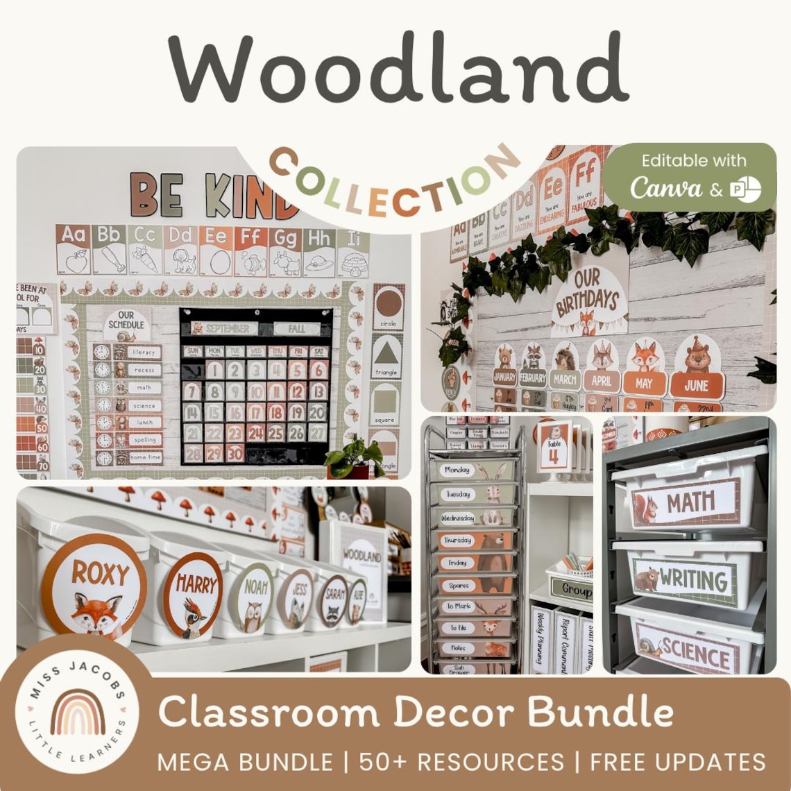 Woodland Classroom Decor Bundle, Cozy Nature Forest Friends Animals ...