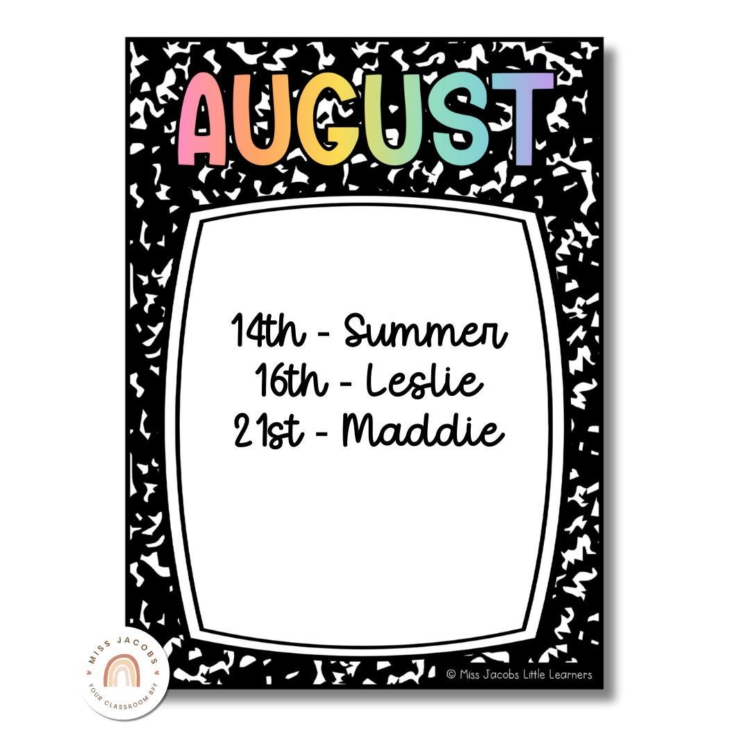 Cutesy Birthday Display Printable, Bright Birthday Classroom Wall ...