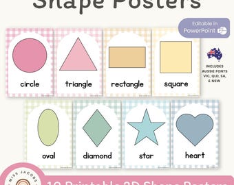 Shape Posters | Daisy Gingham Pastels Classroom Decor | Editable - Etsy