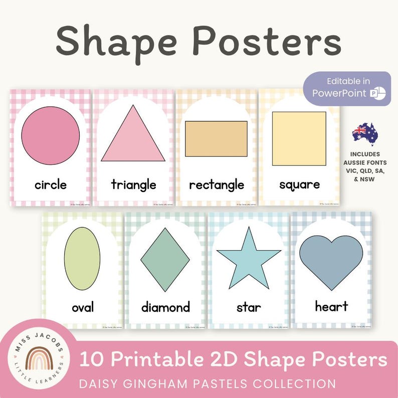 Shape Posters | Daisy Gingham Pastels Classroom Decor | Editable - Etsy