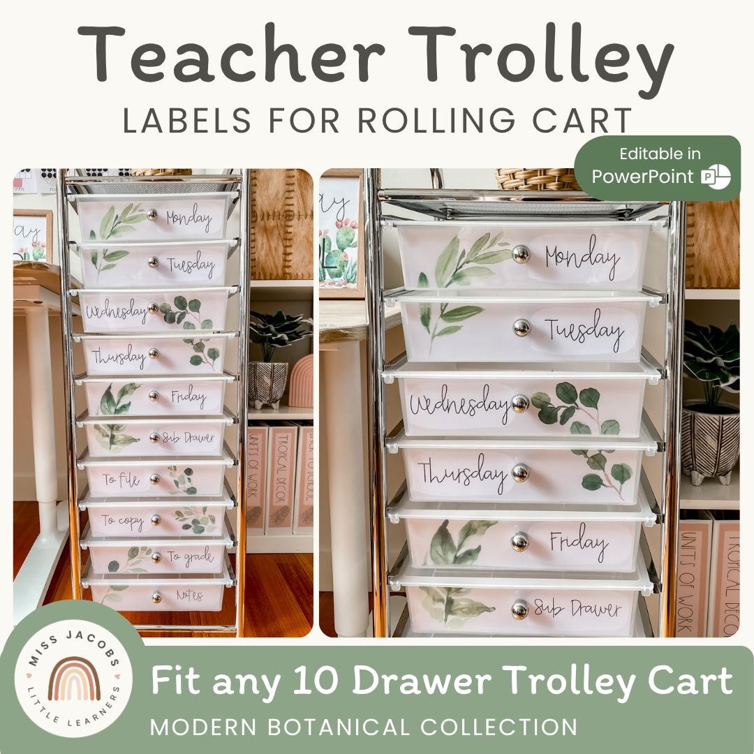 Teacher Trolley Labels, Editable Rolling Cart Drawer Organizers ...