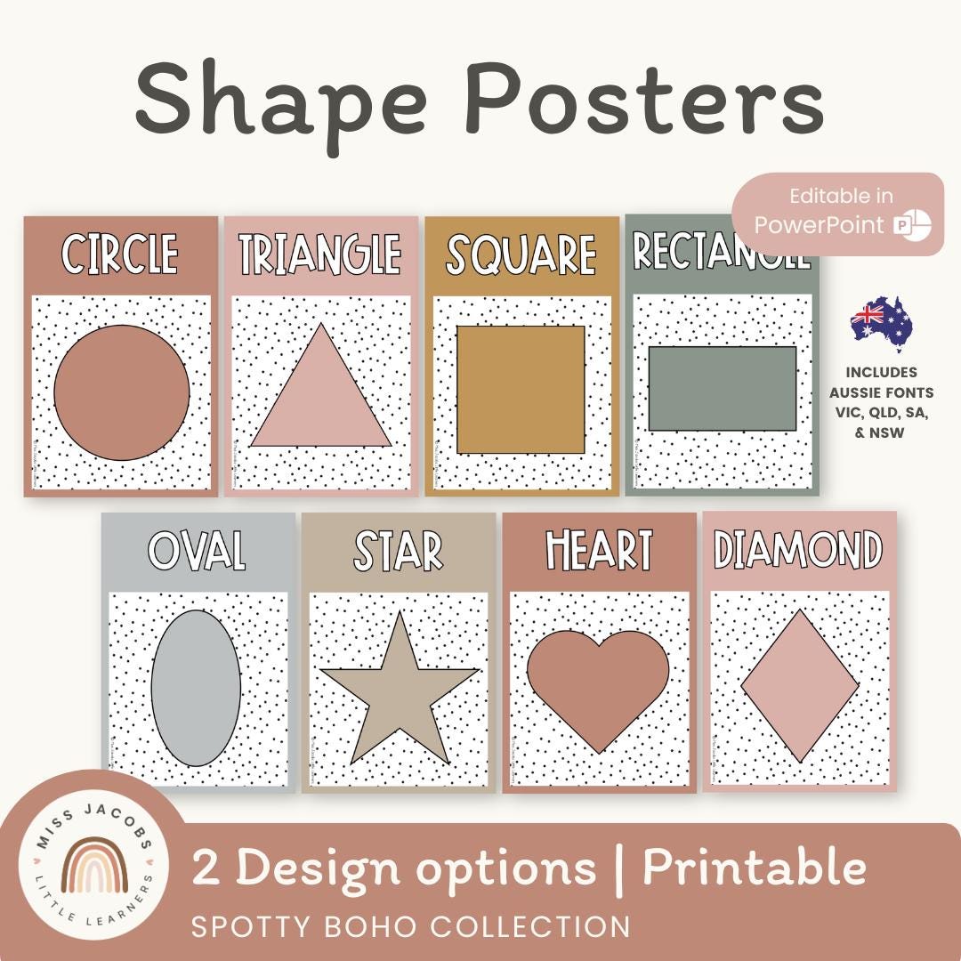 Shape Posters | Spotty Boho Calm Classroom Decor | Neutral Rainbow ...