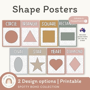 Shape Posters | Spotty Boho Calm Classroom Decor | Neutral Rainbow ...