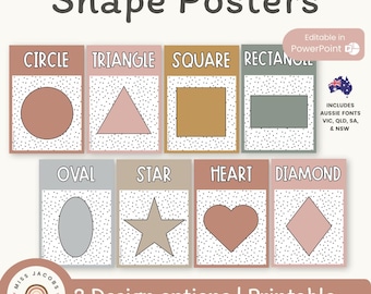 Shape Posters | Spotty Boho Calm Classroom Decor | Neutral Rainbow ...