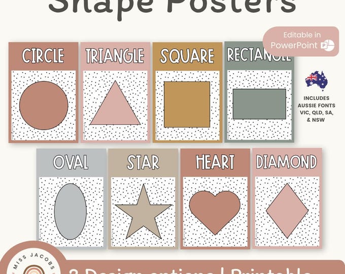Shape Posters | Spotty Boho Calm Classroom Decor | Neutral Rainbow ...