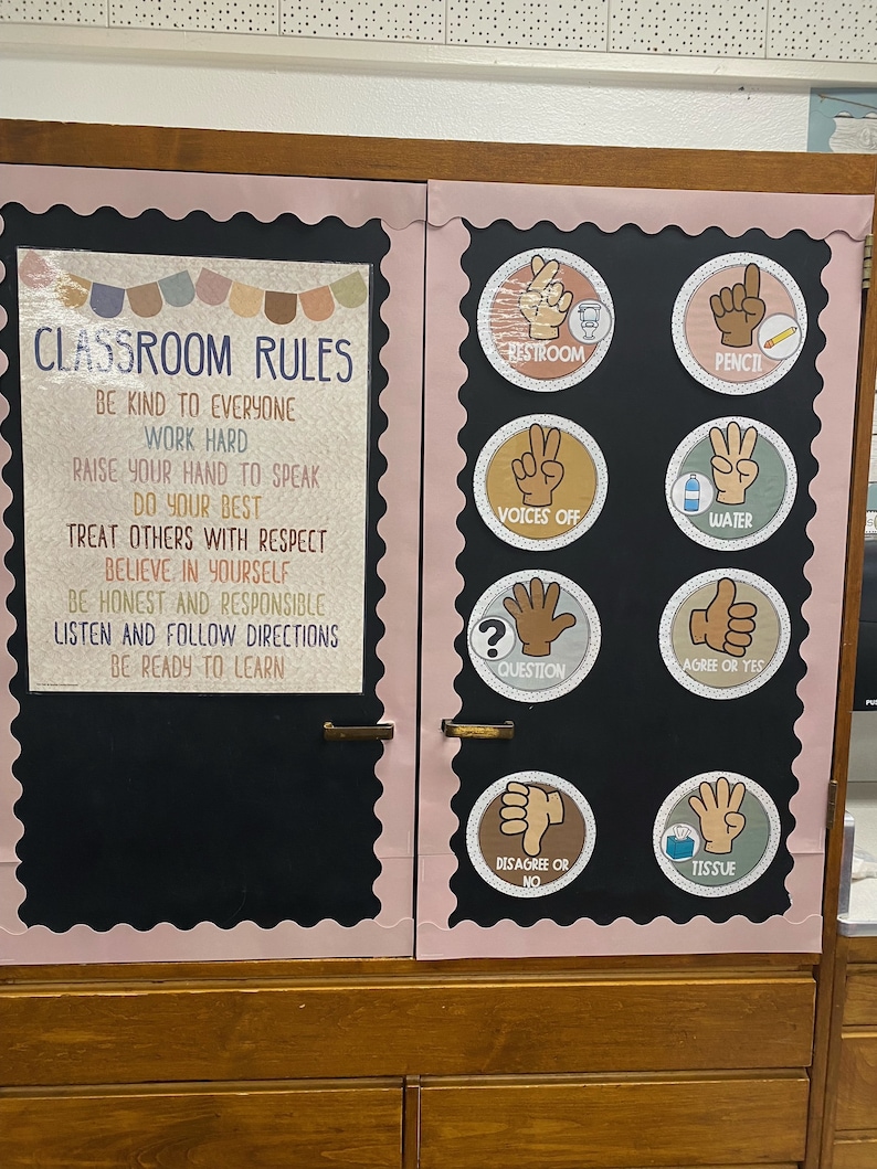 Hand Signals Posters SPOTTY BOHO Classroom Decor EDITABLE - Etsy