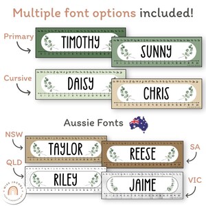 Editable Desk Name Tags With Alphabet & Number Line, Modern Botanical ...