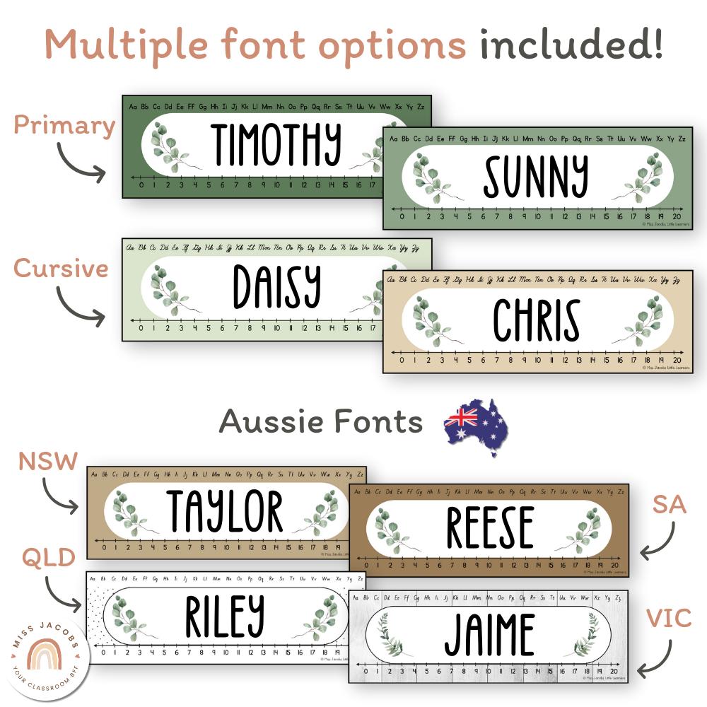 Editable Desk Name Tags With Alphabet & Number Line, Modern Botanical ...