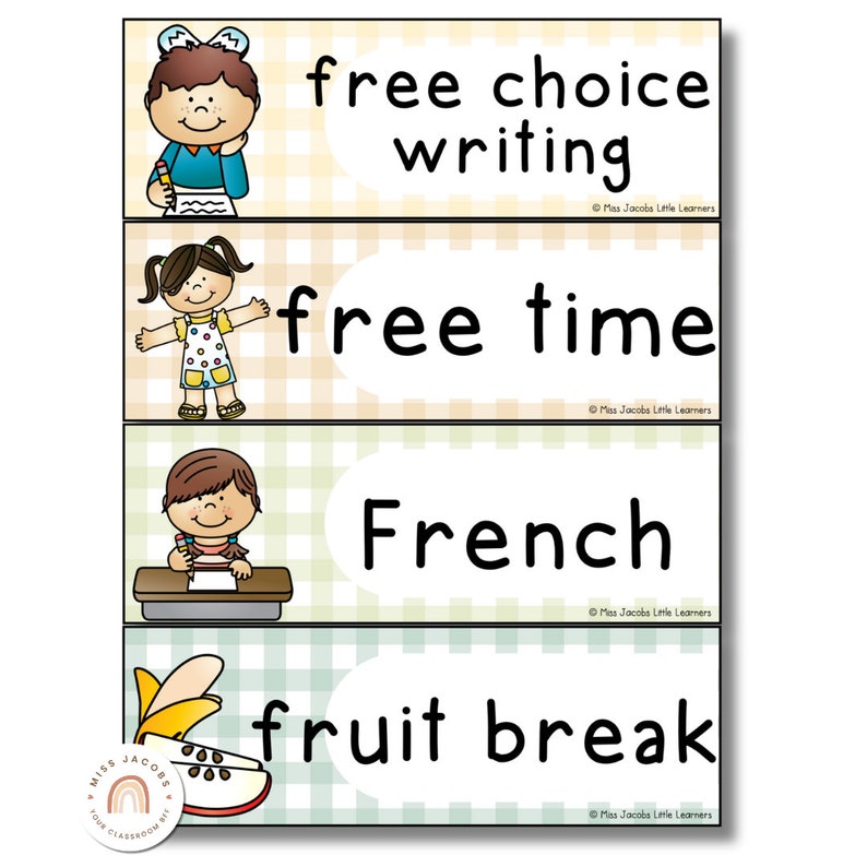 Classroom Visual Schedule, Daisy Gingham Pastels Daily Routine Chart ...