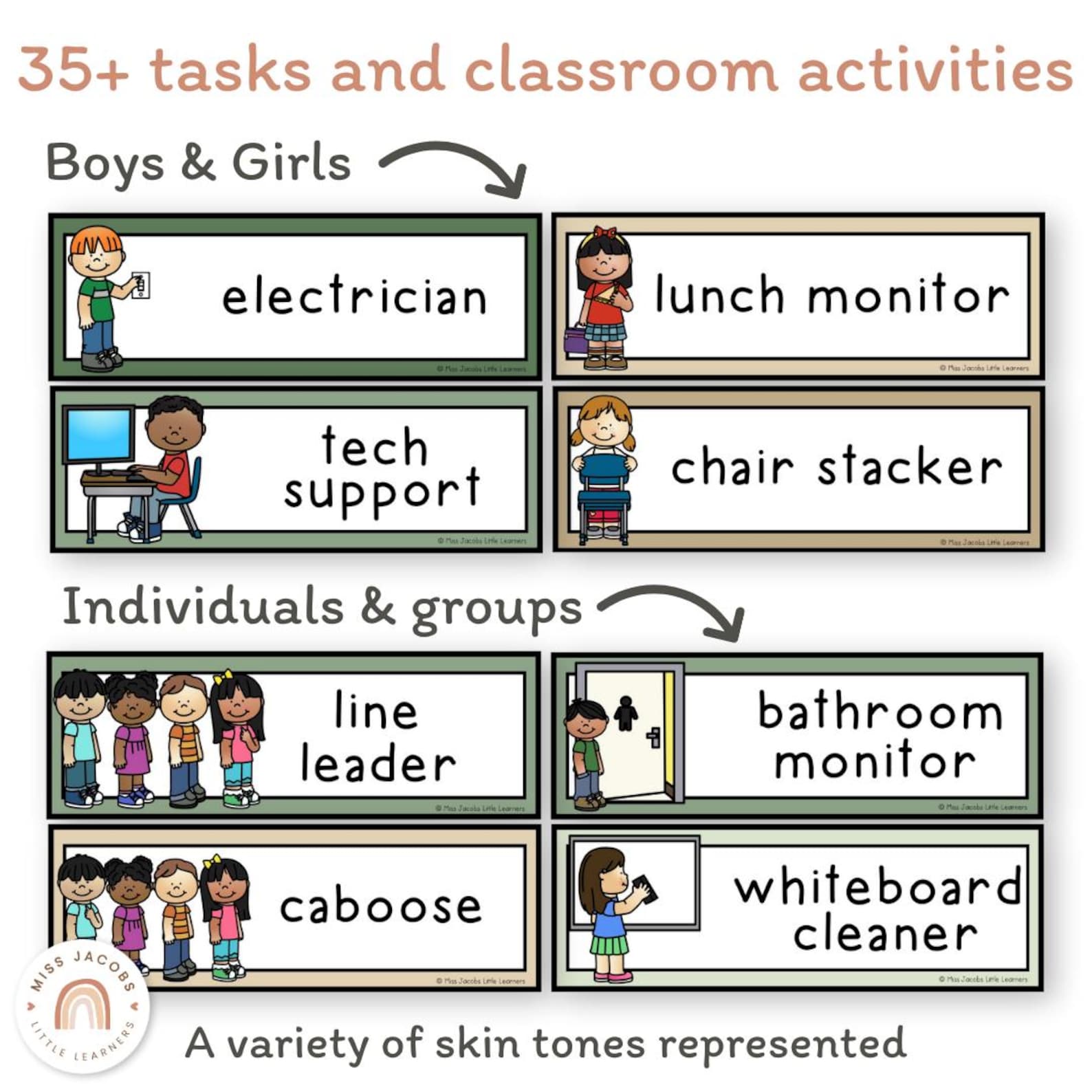 Classroom Job Chart Printable, Editable Nature-themed Job Card Display ...