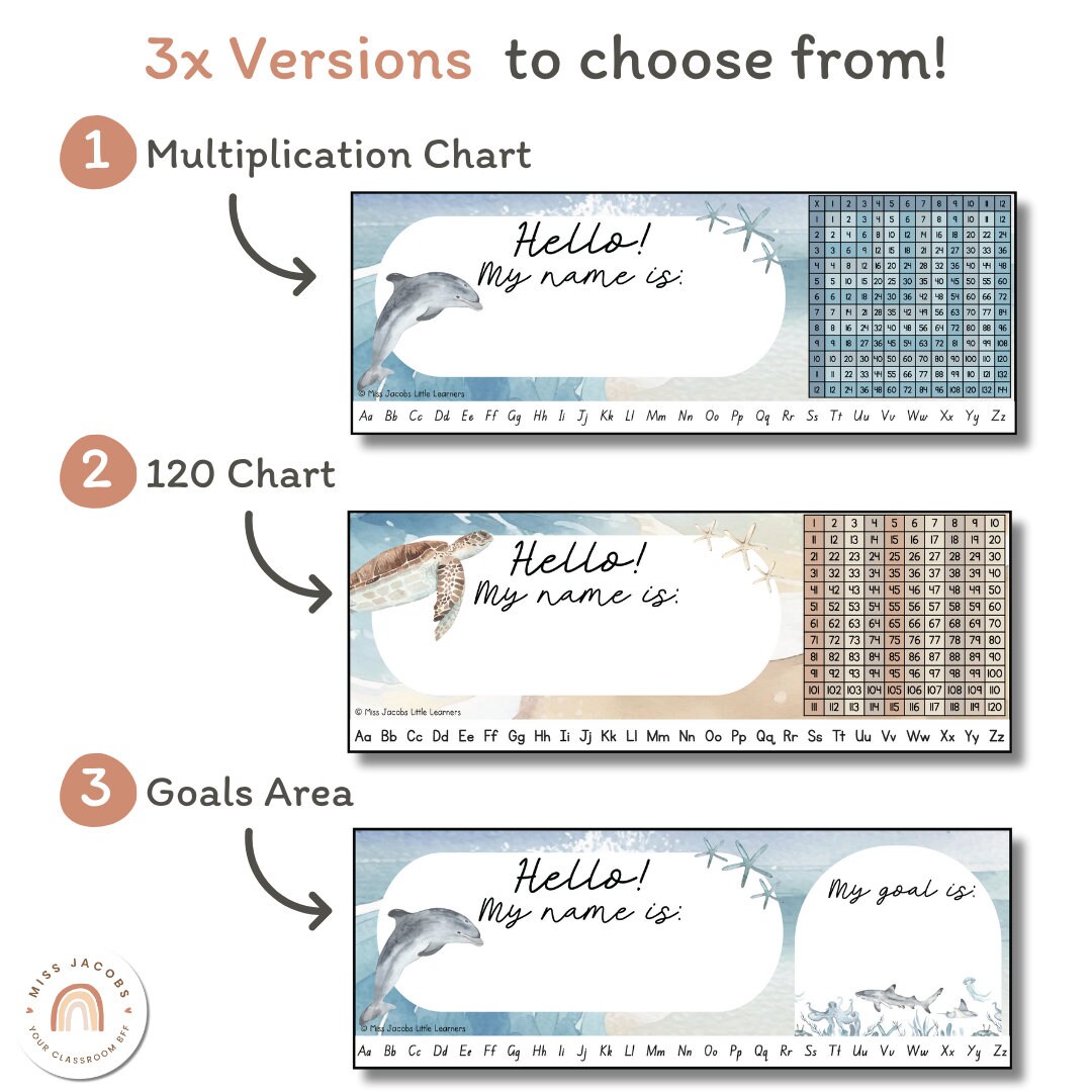 Student Name Tags & Goals Desk Plates | Modern Ocean Classroom Decor ...