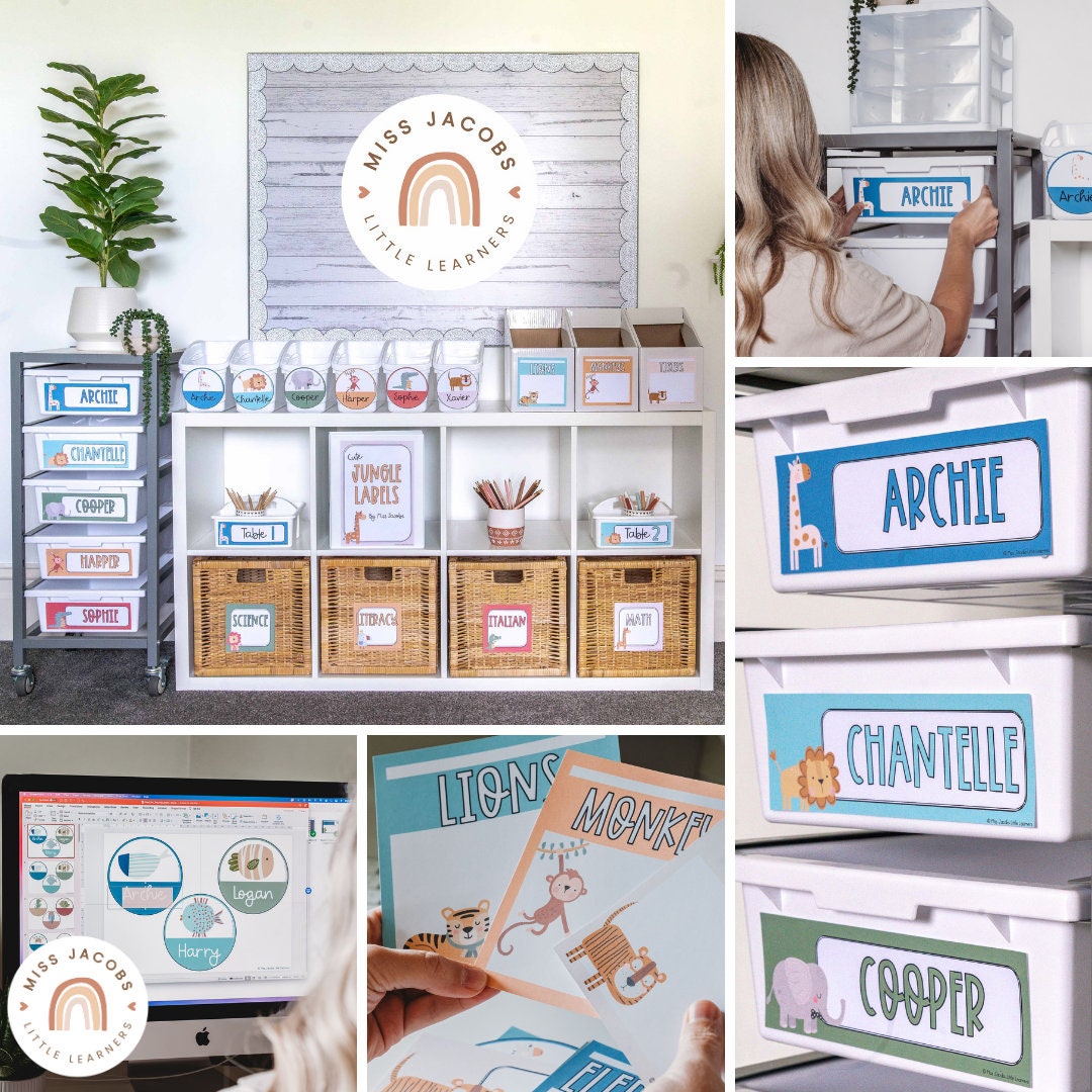 Cute Jungle Animals Classroom Labels Bundle | Editable Student Name ...