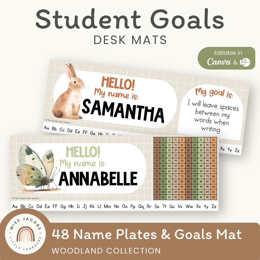 Woodland Student Goals Desk Mat, Editable Nature Theme Classroom Desk ...