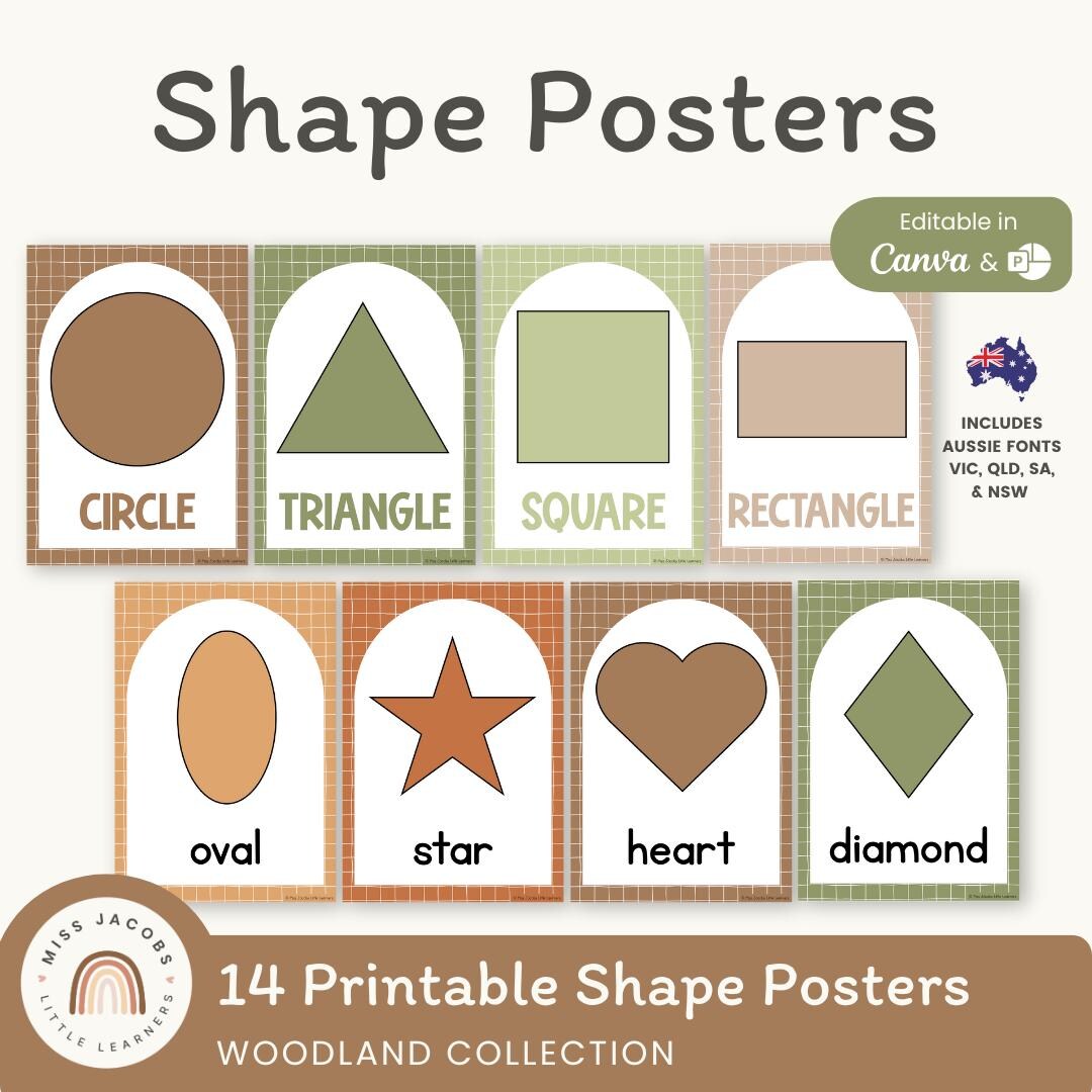 Woodland Shape Posters, Printable Neutral 2D Shapes Anchor Chart for ...
