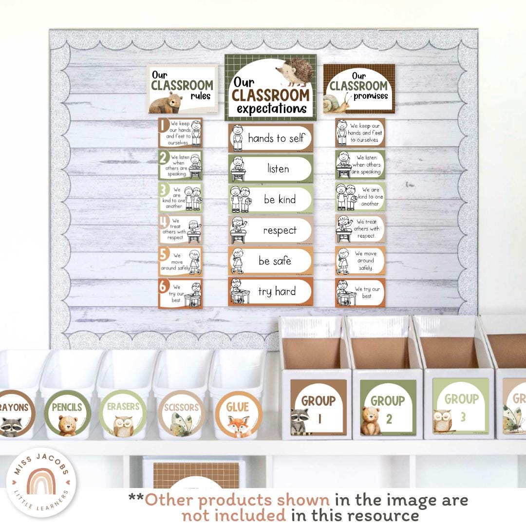 Woodland Classroom Rules Posters, Editable Student Expectations Signs ...