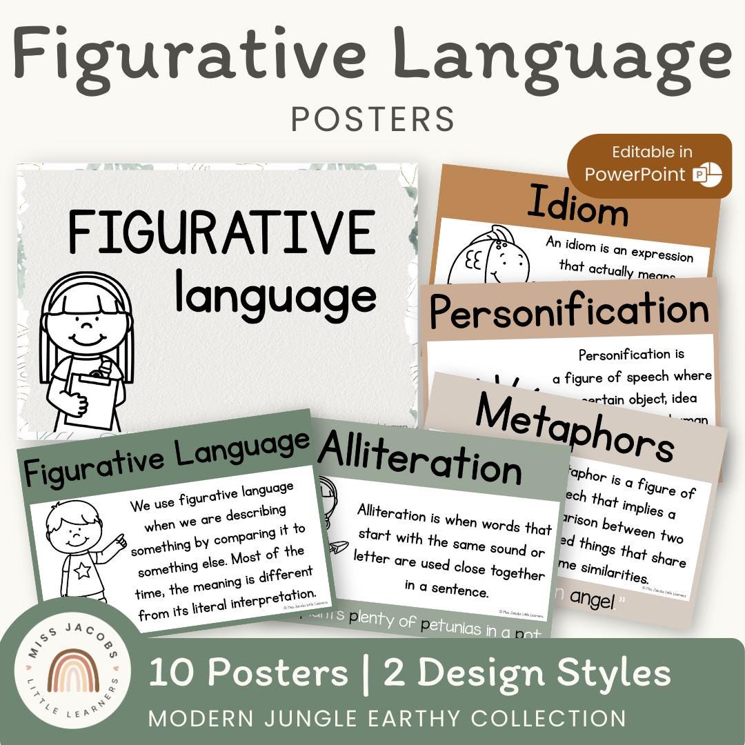 Earthy Figurative Language Posters, Printable ELA Anchor Charts ...