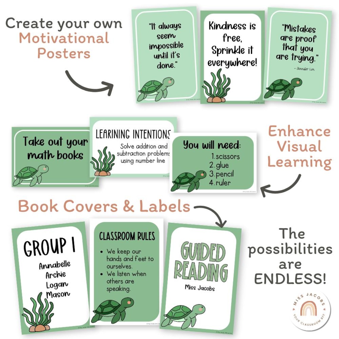 Sea Turtle Classroom Essentials Decor Bundle, Editable Teacher Must ...