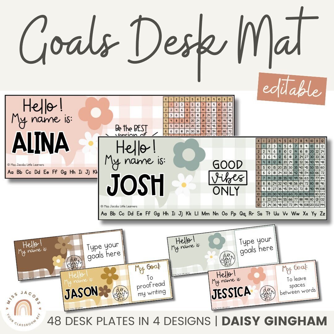 Student Name Tags and Goals Desk Plates Alphabet and - Etsy