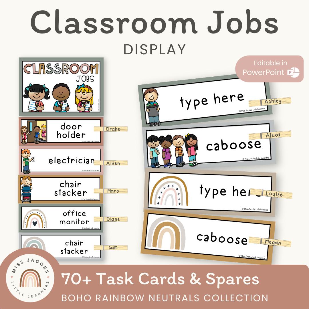 BOHO RAINBOW Classroom Jobs Display | Editable | Neutral Rainbow ...