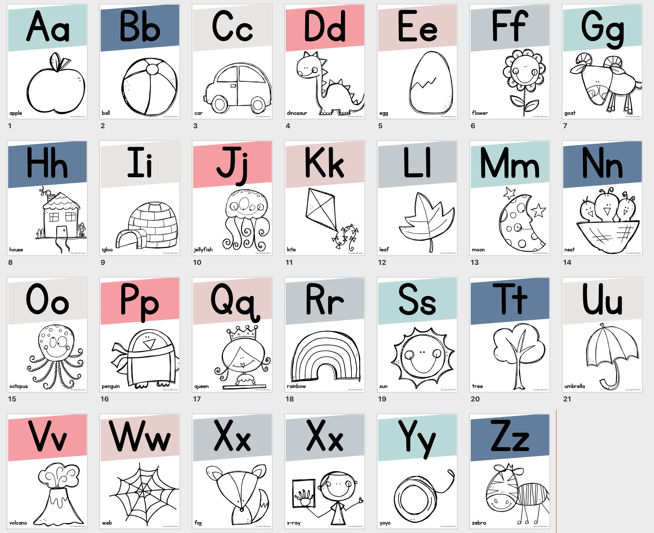 MODERN RAINBOW Alphabet Posters Editable Calm Colors - Etsy