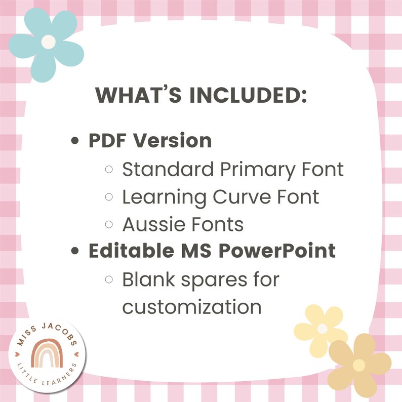 Alphabet Word Wall, Daisy Gingham Pastels Printable Alphabet Word ...