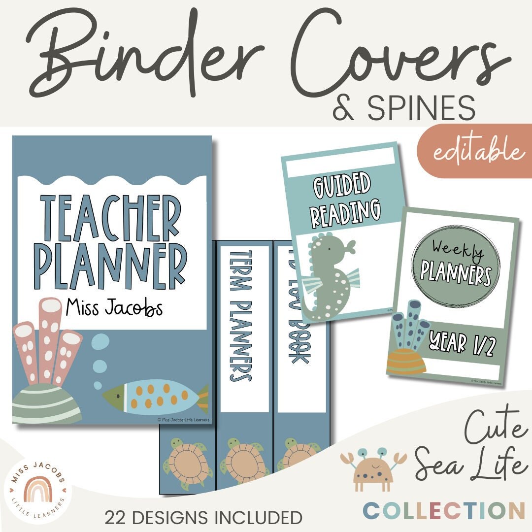 Binder Covers and Spines: Cute Sea Life Classroom Folder Covers ...