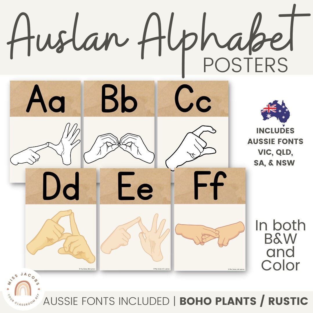 Modern Rustic Auslan Alphabet Posters - Etsy Australia