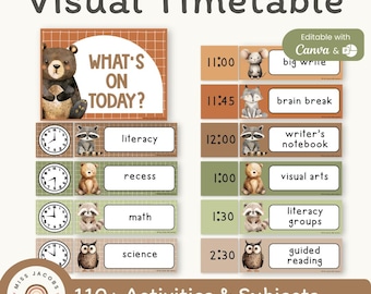 Woodland Visual Classroom Schedule, Editable Daily Timetable Cards ...