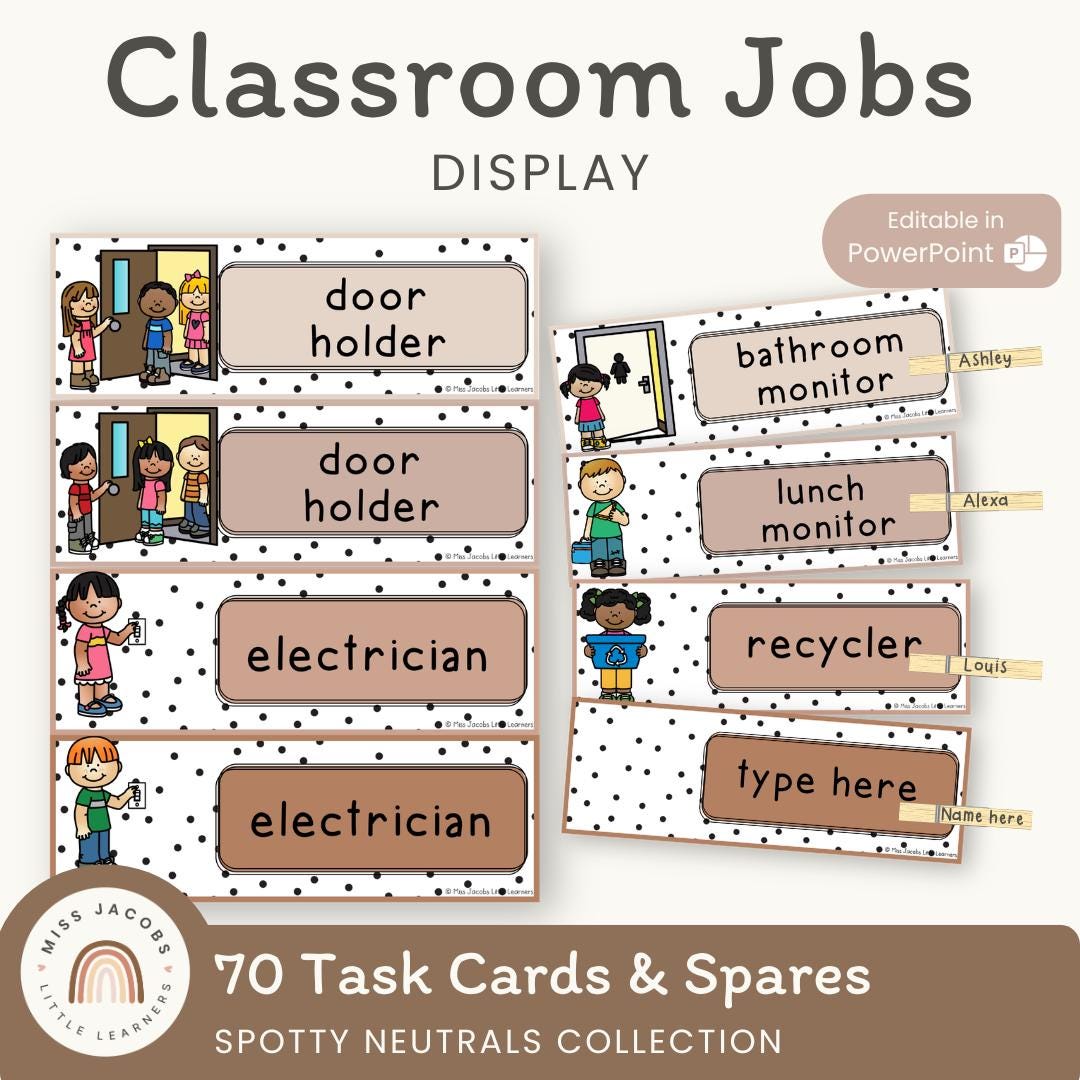 Classroom Jobs Display | SPOTTY NEUTRALS Classroom Decor | Editable - Etsy