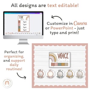 Boho Rainbow Voice Noise Level Display | EDITABLE Classroom Teacher ...