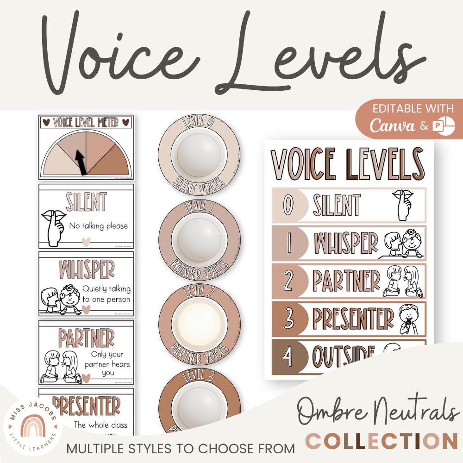 Voice Level Display | OMBRE NEUTRALS Classroom Decor - Etsy