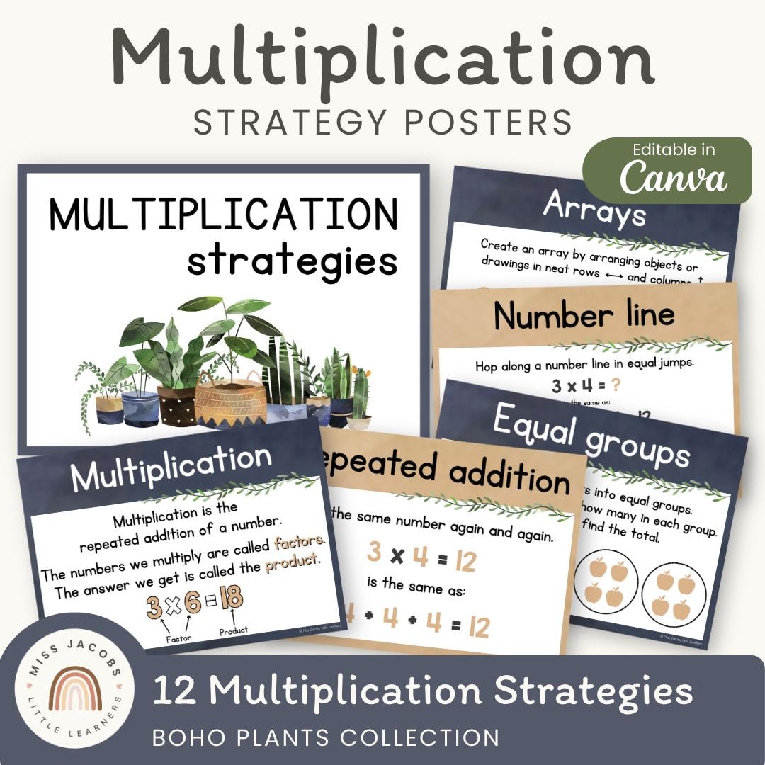 12 Multiplication Strategies Posters: Rustic Boho Plants Theme Math ...