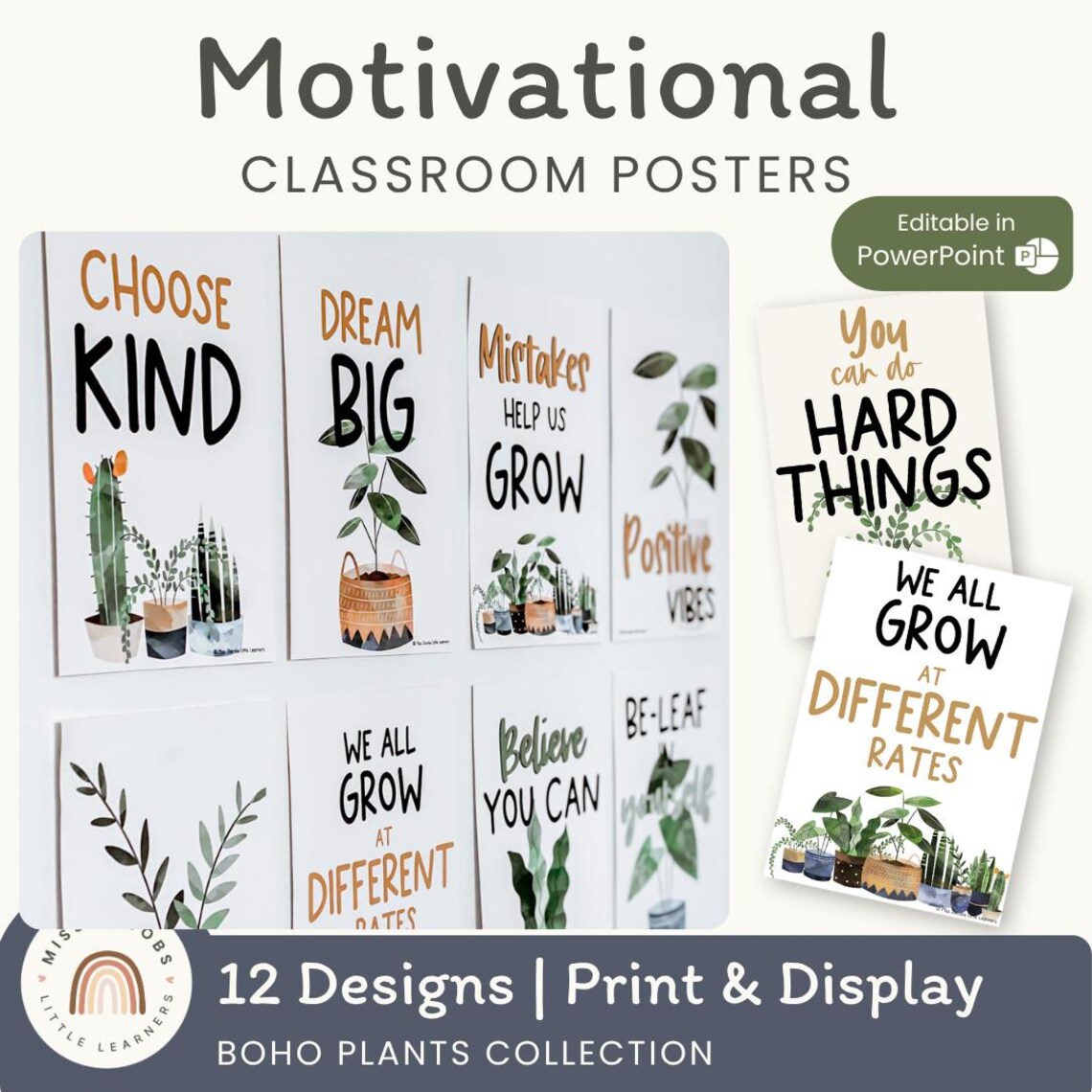 Modern Boho Plants Motivational Growth Mindset Classroom Posters ...