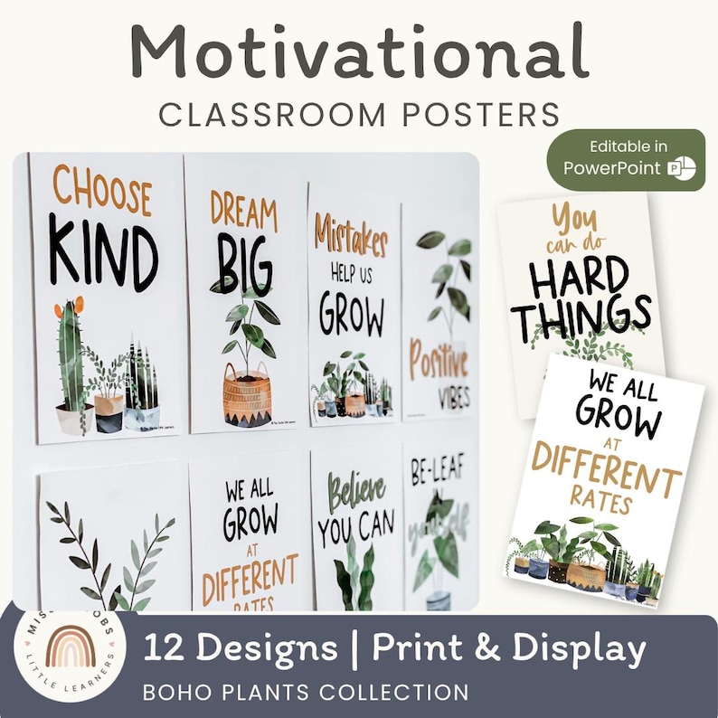 Modern Boho Plants Motivational Growth Mindset Classroom Posters ...