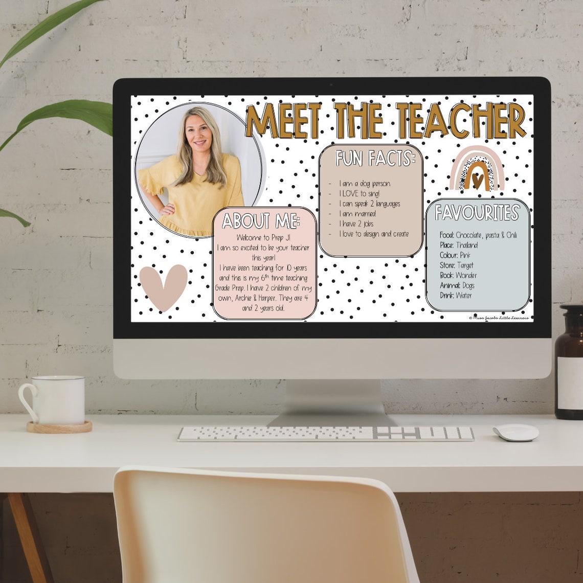 Boho Rainbow Daily Morning Teacher Slides With Timers, Editable Neutral ...