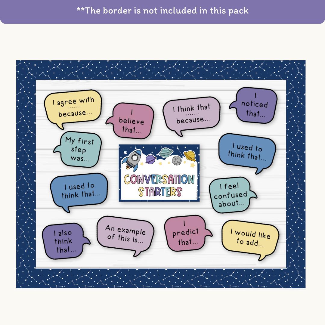 Conversation Starters Posters: Dreamy Space Accountable Talk Stems and ...