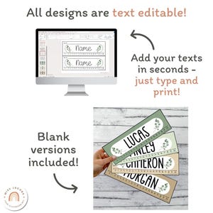 Editable Desk Name Tags With Alphabet & Number Line, Modern Botanical ...