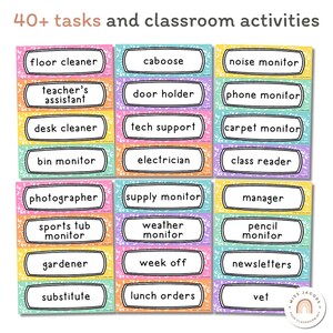 Cutesy Classroom Job Chart Composition Book Theme, Editable Class Job ...
