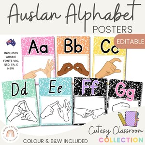 Cutesy Auslan Alphabet Posters, Printable Sign Language Chart, Bright ...