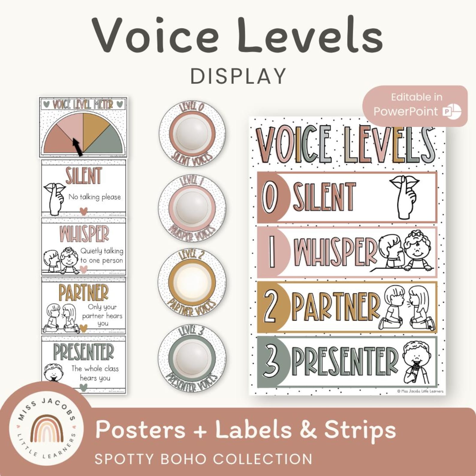 Spotty Boho Voice Noise Level Display | EDITABLE Classroom Teacher ...