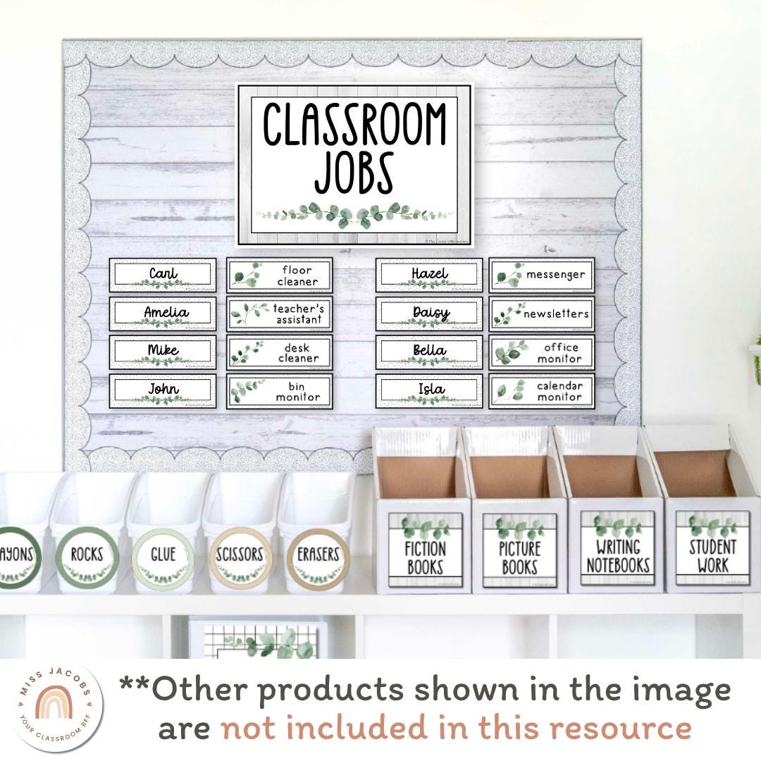 Classroom Job Chart Printable, Editable Nature-themed Job Card Display ...