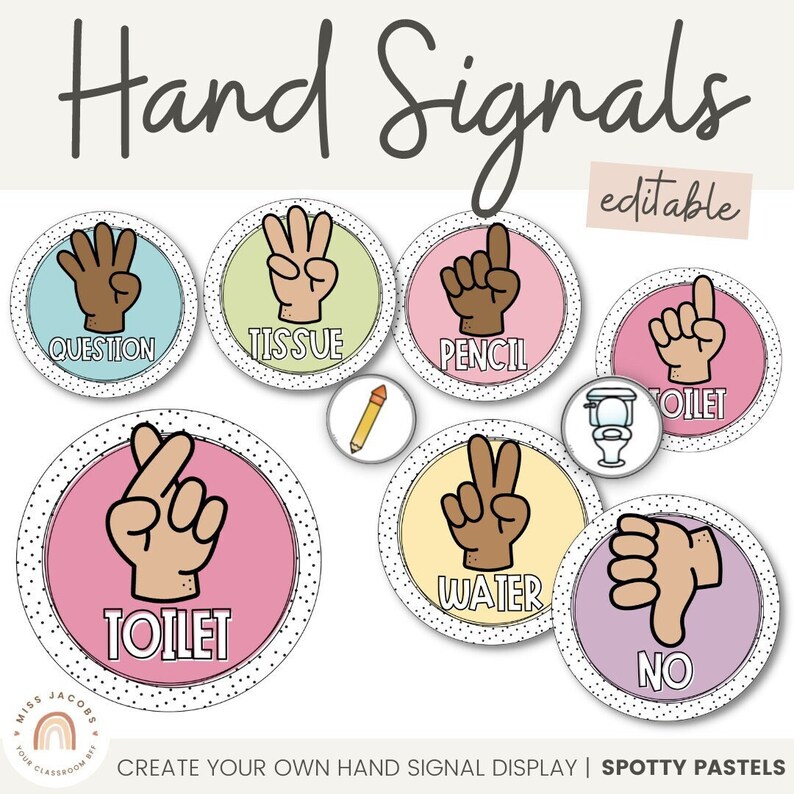Hand Signals Posters SPOTTY PASTELS Classroom Decor - Etsy