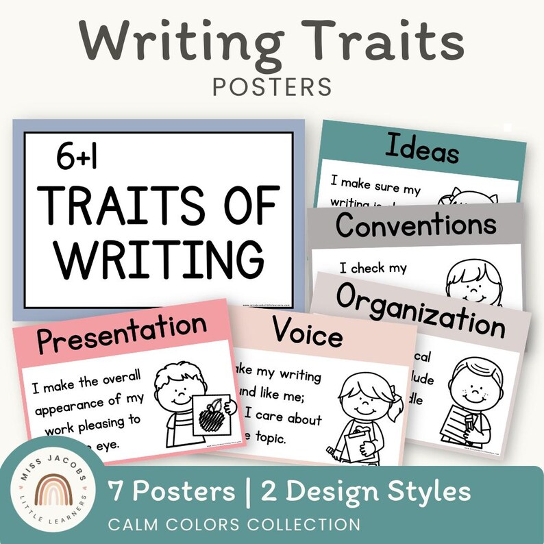 CALM COLORS 6+1 Traits of Writing Posters | English Posters | Modern ...
