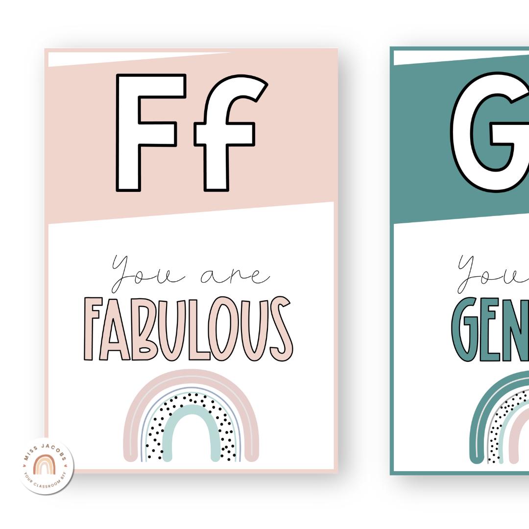 Affirmation Alphabet Poster Modern Rainbow, Calming Classroom Decor ...