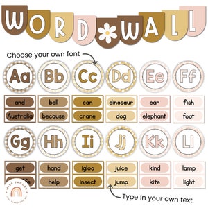 Alphabet Word Wall Daisy Gingham Neutrals Classroom Decor Editable - Etsy