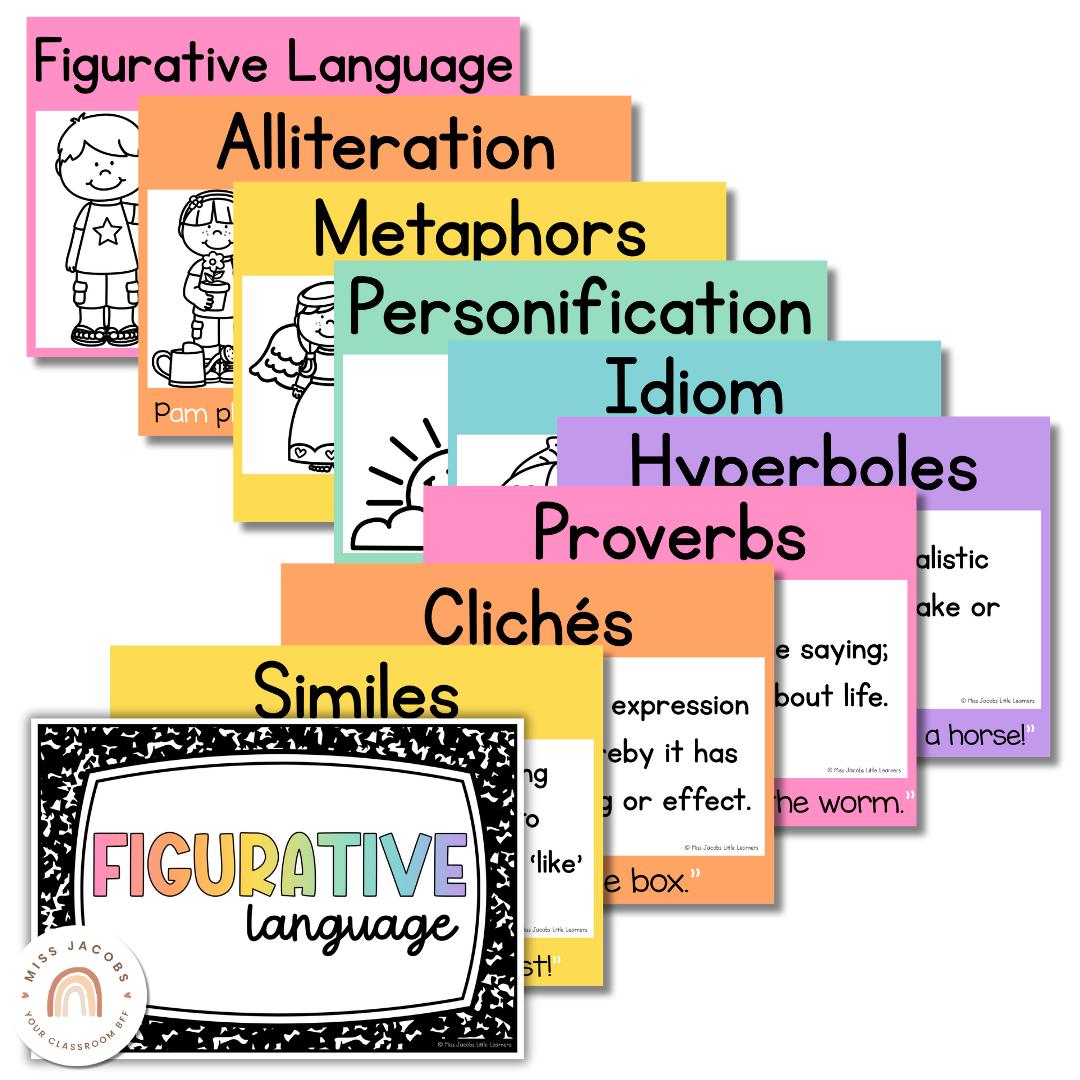 Cutesy Figurative Language Posters, Printable ELA Anchor Charts ...