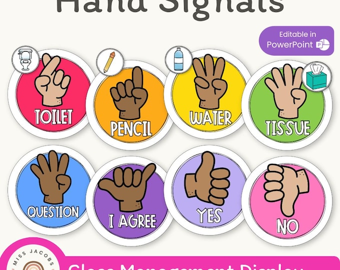 Hand Signals for Classroom | BRIGHTS | Editable Classroom Decor - Etsy