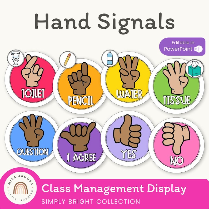 Hand Signals for Classroom | BRIGHTS | Editable Classroom Decor - Etsy