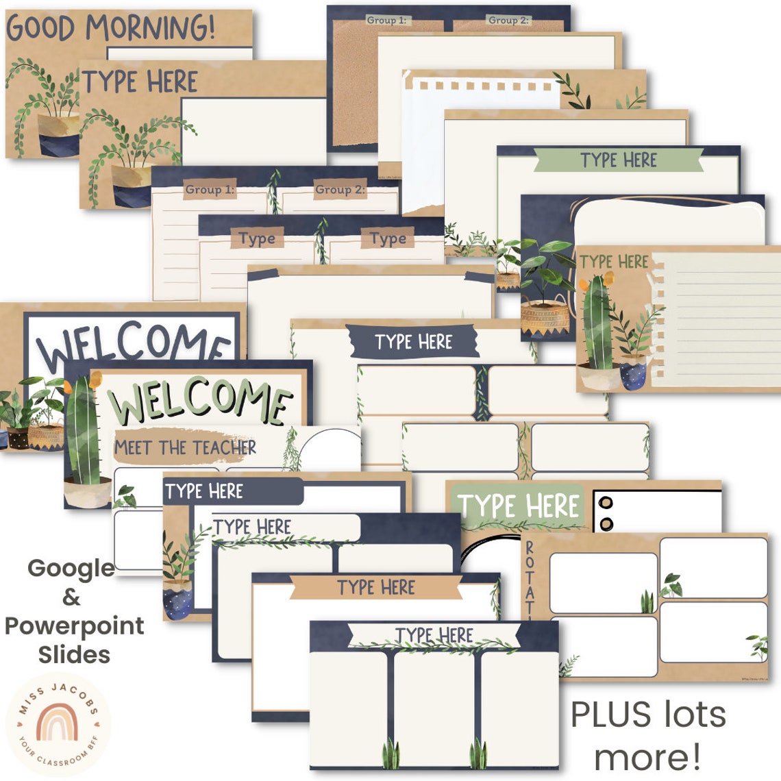 Slides | BOHO PLANTS Classroom Decor | Google Slides Templates - Etsy